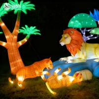 China Custom Roaring Lion Family Lantern Scene | Safari Wildlife LED Light Sculpture for Jungle‑Theme Light Exhibition for sale