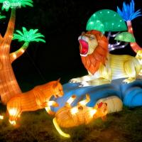 China Custom Roaring Lion Family Lantern Scene | Safari Wildlife LED Light Sculpture for Jungle‑Theme Light Exhibition for sale