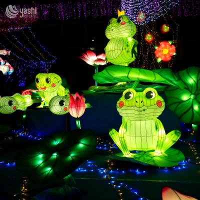 China Custom Frog Lantern Set | Cartoon Frog & Lotus Leaf Flower Light Sculpture for Pond‑Theme Outdoor Light Exhibition for sale