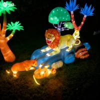 China Custom Roaring Lion Family Lantern Scene | Safari Wildlife LED Light Sculpture for Jungle‑Theme Light Exhibition for sale