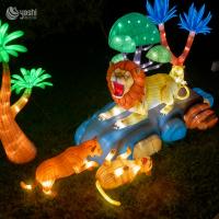 China Custom Roaring Lion Family Lantern Scene | Safari Wildlife LED Light Sculpture for Jungle‑Theme Light Exhibition for sale