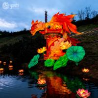 China Custom Koi Fish Pagoda Lantern Scene | Traditional Chinese Lotus LED Light Sculpture for Cultural‑Theme Light Exhibition for sale
