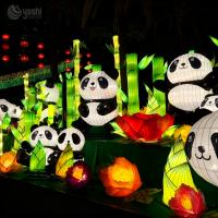 China Custom Panda LED Lantern Scene, Chinese Giant Panda Light Sculpture with Bamboo & Flower for Cultural Theme Park Exhibition for sale