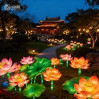 China Custom Lotus Flower with Leaf LED Lantern Set, Traditional Chinese Water‑Lily Light Sculpture for Park Pond Light Festival for sale