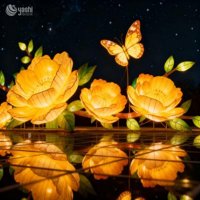 China Custom Lotus & Butterfly Lantern Set, Large LED Floral Light Sculpture for Water‑Side Festival Display for sale