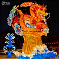 China Custom Coiled Golden Chinese Dragon Zigong Lantern, Mountain Cloud & Wave LED Light Sculpture, Waterproof Outdoor Spring Festival Light Installation for sale