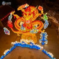 China Custom Coiled Golden Chinese Dragon Zigong Lantern, Mountain Cloud & Wave LED Light Sculpture, Waterproof Outdoor Spring Festival Light Installation for sale