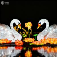 China Custom Floating White Swan & Lotus Lantern Set, Waterproof Water Surface LED Light Sculpture for Lake Park Night Light Festival for sale