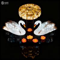 China Custom Floating White Swan & Lotus Lantern Set, Waterproof Water Surface LED Light Sculpture for Lake Park Night Light Festival for sale