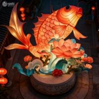 China Custom Giant Koi Fish Lantern, Chinese Traditional Carp LED Light Sculpture With Wave & Lotus Base for New Year Park Light Festival for sale