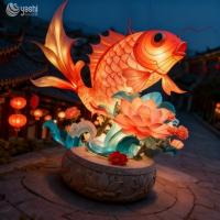 China Custom Giant Koi Fish Lantern, Chinese Traditional Carp LED Light Sculpture With Wave & Lotus Base for New Year Park Light Festival for sale