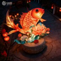 China Custom Giant Koi Fish Lantern, Chinese Traditional Carp LED Light Sculpture With Wave & Lotus Base for New Year Park Light Festival for sale