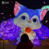 China Custom Cartoon Cat Lantern With Pumpkin & Giant Flower Decor, Cute Animal LED Light Sculpture for Family‑Friendly Theme Park & Night Light Festival for sale