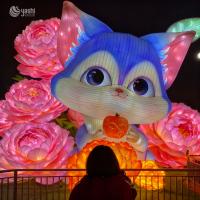 China Custom Cartoon Cat Lantern With Pumpkin & Giant Flower Decor, Cute Animal LED Light Sculpture for Family‑Friendly Theme Park & Night Light Festival for sale