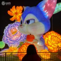 China Custom Cartoon Cat Lantern With Pumpkin & Giant Flower Decor, Cute Animal LED Light Sculpture for Family‑Friendly Theme Park & Night Light Festival for sale