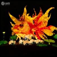 China Custom Chinese Mythical Dragon‑Fish Lantern, Giant Koi Dragon LED Light Sculpture With Lotus & Wave for Lunar New Year Light Festival for sale