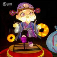 China Custom Cartoon God of Wealth Lantern, Chinese New Year Fortune Character LED Light Sculpture With Glowing Gold Coins for Mall & Park Festival Display for sale