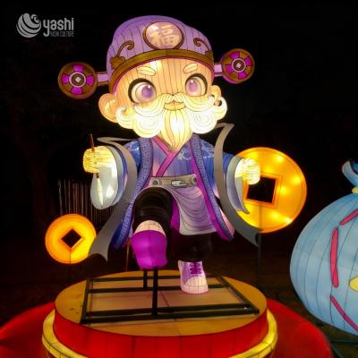China Custom Cartoon God of Wealth Lantern, Chinese New Year Fortune Character LED Light Sculpture With Glowing Gold Coins for Mall & Park Festival Display for sale