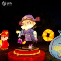 China Custom Cartoon God of Wealth Lantern, Chinese New Year Fortune Character LED Light Sculpture With Glowing Gold Coins for Mall & Park Festival Display for sale