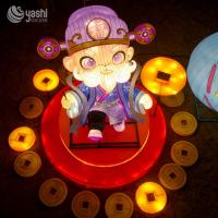 China Custom Cartoon God of Wealth Lantern, Chinese New Year Fortune Character LED Light Sculpture With Glowing Gold Coins for Mall & Park Festival Display for sale