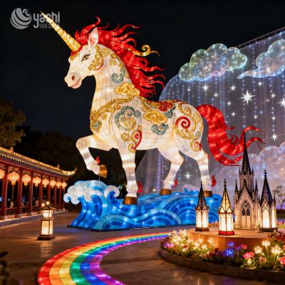 China Custom Fantasy Unicorn LED Lantern, Large Mythical Animal Light Sculpture for Theme Park & Carnival Light Festival for sale