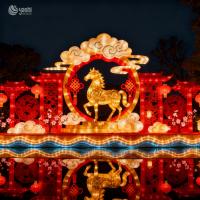 China Custom Chinese Style Horse Lantern With Cloud & Gear Base, Giant Traditional Animal LED Light Sculpture for New Year Festival Light Show for sale