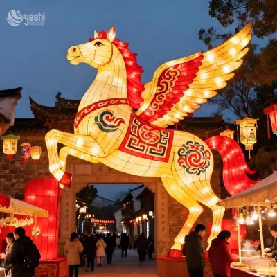 China Custom Pegasus Winged Horse Zigong Lantern, Giant Mythical Flying Horse LED Light Sculpture, Waterproof Large Outdoor Festival Light Installation for sale