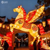 China Custom Pegasus Winged Horse Zigong Lantern, Giant Mythical Flying Horse LED Light Sculpture, Waterproof Large Outdoor Festival Light Installation for sale