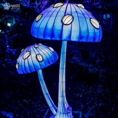 China Custom Blue Giant Mushroom LED Lantern Pair, Fantasy Forest Mushroom Light Sculpture for Night Lantern Festival for sale