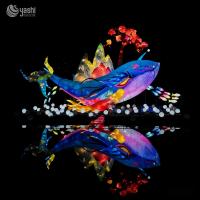 China Custom Whale Lantern Set, Large Ocean‑Theme LED Light Installation With Mountain & Tree Elements for Water Reflection Light Festival for sale