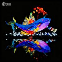 China Custom Whale Lantern Set, Large Ocean‑Theme LED Light Installation With Mountain & Tree Elements for Water Reflection Light Festival for sale