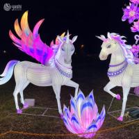 China Custom Unicorn Pegasus Lantern Set, Mythical Winged Unicorn LED Light Sculpture With Floral Decor for Fantasy Theme Park & Night Light Festival for sale