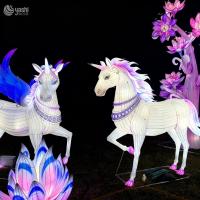 China Custom Unicorn Pegasus Lantern Set, Mythical Winged Unicorn LED Light Sculpture With Floral Decor for Fantasy Theme Park & Night Light Festival for sale