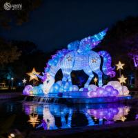 China Custom Pink Winged Unicorn Lantern, Large LED Pegasus Light Sculpture With Flower & Cloud Decor for Fantasy Light Festival for sale