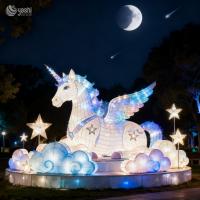 China Custom Winged Unicorn Lantern, Large LED Pegasus Light Sculpture With Cloud & Star Decor for Fantasy Theme Festival for sale