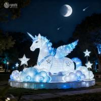 China Custom Winged Unicorn Lantern, Large LED Pegasus Light Sculpture With Cloud & Star Decor for Fantasy Theme Festival for sale