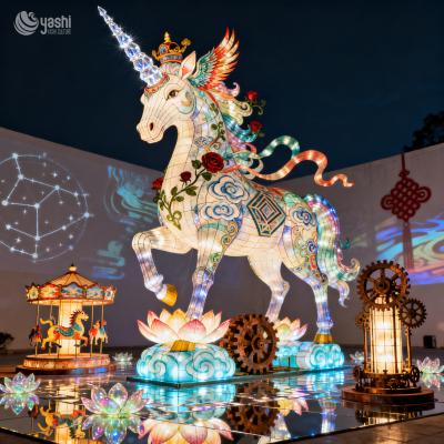 China Custom Large Unicorn Lantern, Outdoor LED Fantasy Unicorn Light Sculpture for Theme Park & Festival Events for sale