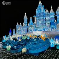 China Custom Giant Ice Castle Zigong Lantern Scene, Frozen‑Style Fantasy Castle LED Light Sculpture with Slide, Waterproof Outdoor Winter Holiday Light Installation for sale