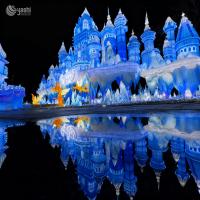 China Custom Giant Ice Castle Zigong Lantern Scene, Frozen‑Style Fantasy Castle LED Light Sculpture with Slide, Waterproof Outdoor Winter Holiday Light Installation for sale