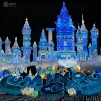 China Custom Giant Ice Castle Zigong Lantern Scene, Frozen‑Style Fantasy Castle LED Light Sculpture with Slide, Waterproof Outdoor Winter Holiday Light Installation for sale