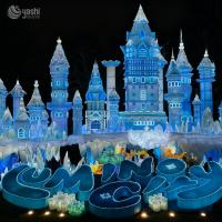 China Custom Giant Ice Castle Zigong Lantern Scene, Frozen‑Style Fantasy Castle LED Light Sculpture with Slide, Waterproof Outdoor Winter Holiday Light Installation for sale