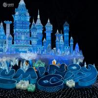 China Custom Giant Ice Castle Zigong Lantern Scene, Frozen‑Style Fantasy Castle LED Light Sculpture with Slide, Waterproof Outdoor Winter Holiday Light Installation for sale
