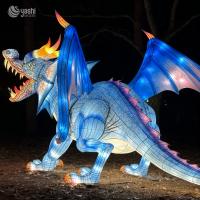 China Custom Blue Winged Dragon Lantern Group, Large Mythical Dragon LED Light Sculpture Set for Theme Park & Night Light Festival for sale