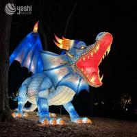 China Custom Blue Winged Dragon Lantern Group, Large Mythical Dragon LED Light Sculpture Set for Theme Park & Night Light Festival for sale