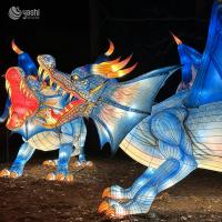 China Custom Blue Winged Dragon Lantern Group, Large Mythical Dragon LED Light Sculpture Set for Theme Park & Night Light Festival for sale