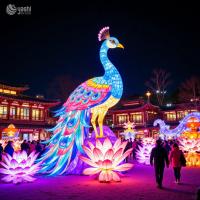 China Custom Peacock Lantern, Large LED Peacock Light Sculpture With Open Tail for Outdoor Light Festival & Cultural Events for sale