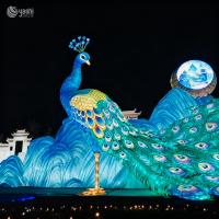 China Custom Peacock Lantern, Large LED Peacock Light Sculpture With Open Tail for Outdoor Light Festival & Cultural Events for sale