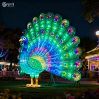 China Custom Peacock Lantern, Large LED Peacock Light Sculpture With Open Tail for Outdoor Light Festival & Cultural Events for sale
