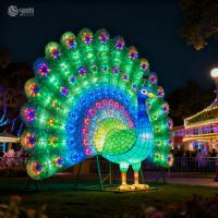 China Custom Peacock Lantern, Large LED Peacock Light Sculpture With Open Tail for Outdoor Light Festival & Cultural Events for sale