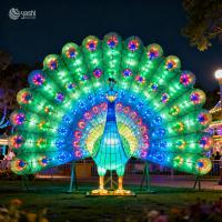 China Custom Peacock Lantern, Large LED Peacock Light Sculpture With Open Tail for Outdoor Light Festival & Cultural Events for sale